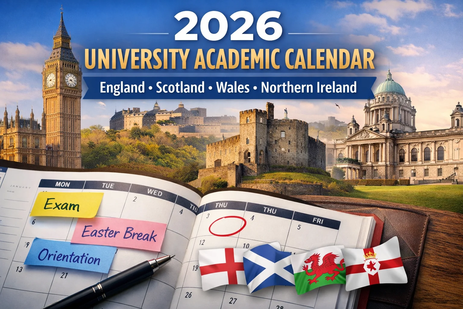2026 University Academic Calendar Regions (England, Scotland